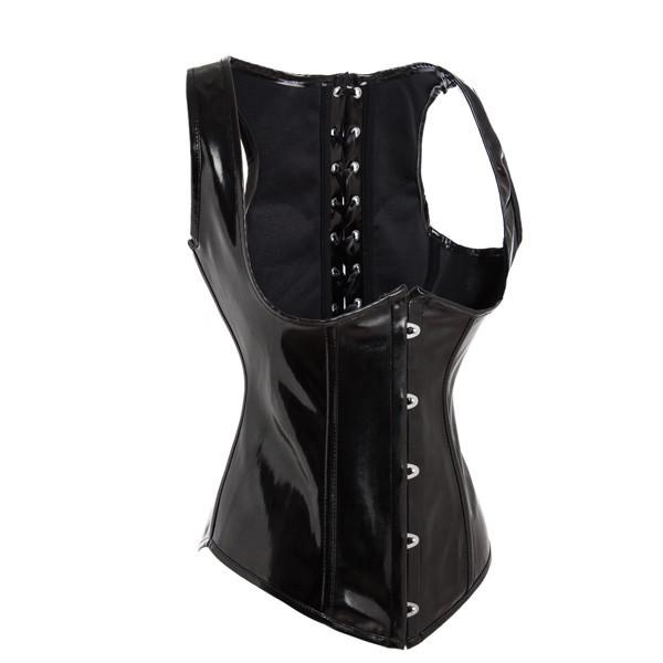 Wholesale Shiny Wetlook PVC Underbust Black Cupless Vest Corset|TOPBWH.com